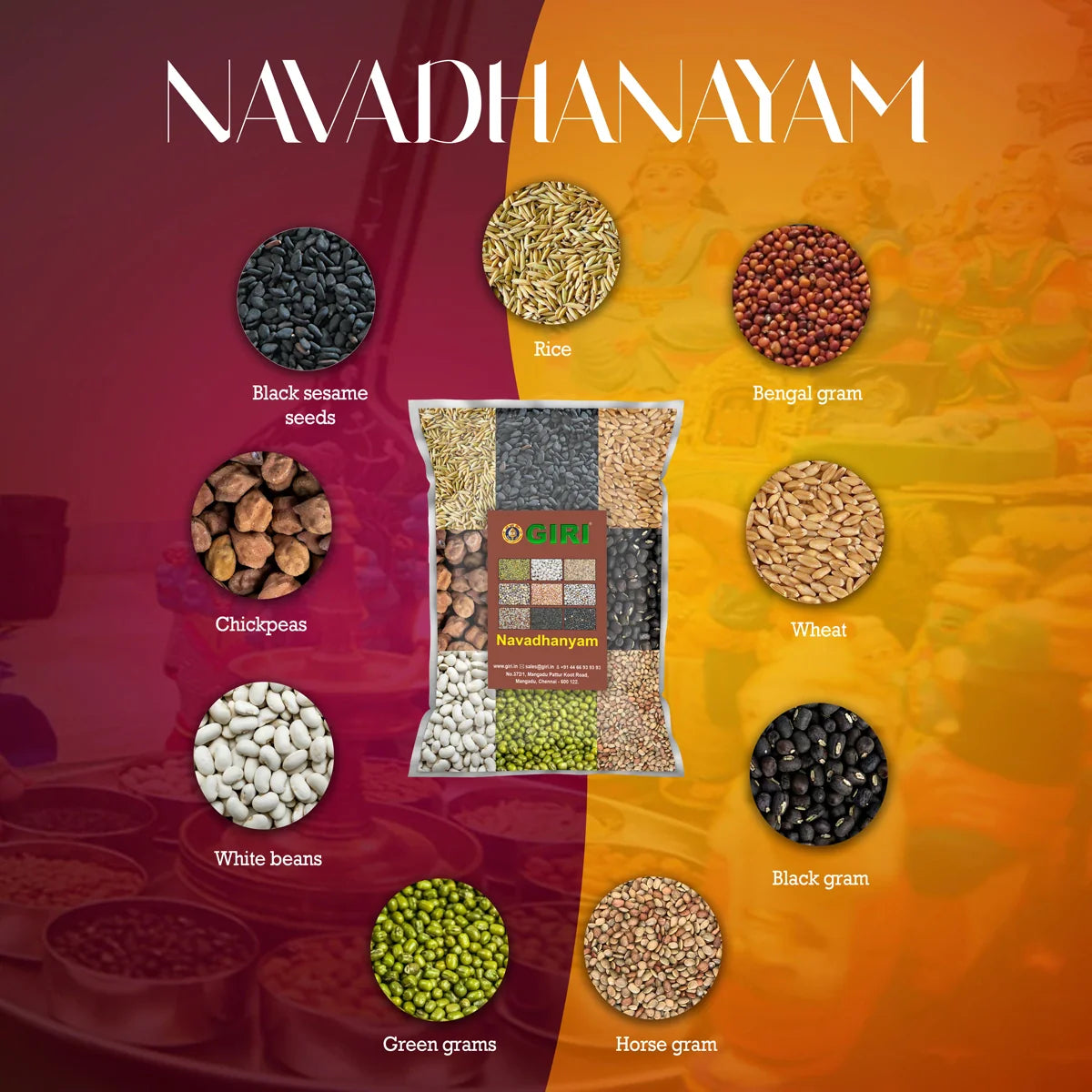 Giri - Navadhanyam 250 Gms | Nine Grains | Navagraha Homam — Giri USA