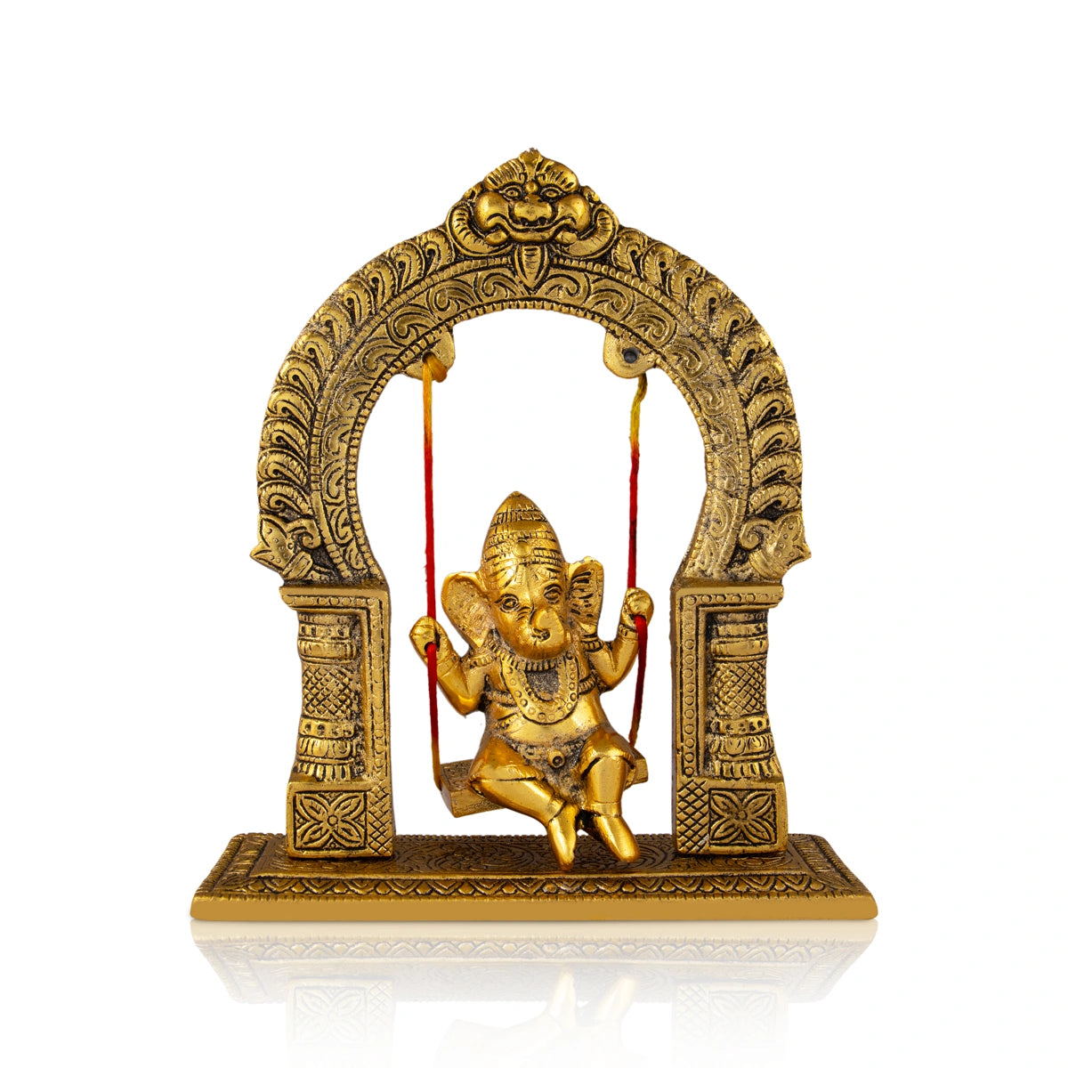 Jhula Ganesh Murti With Arch - 9 x 7.5 Inches | Aluminium/ Gold Polish ...