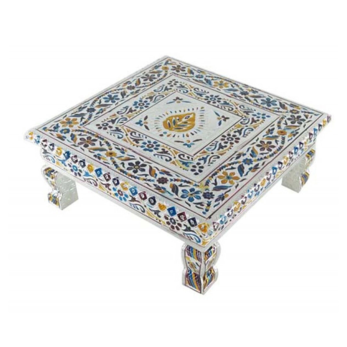 Patla - 12 x 12 Inches | Silver & Gold Polish Meenakari Patla/ Bajot f ...