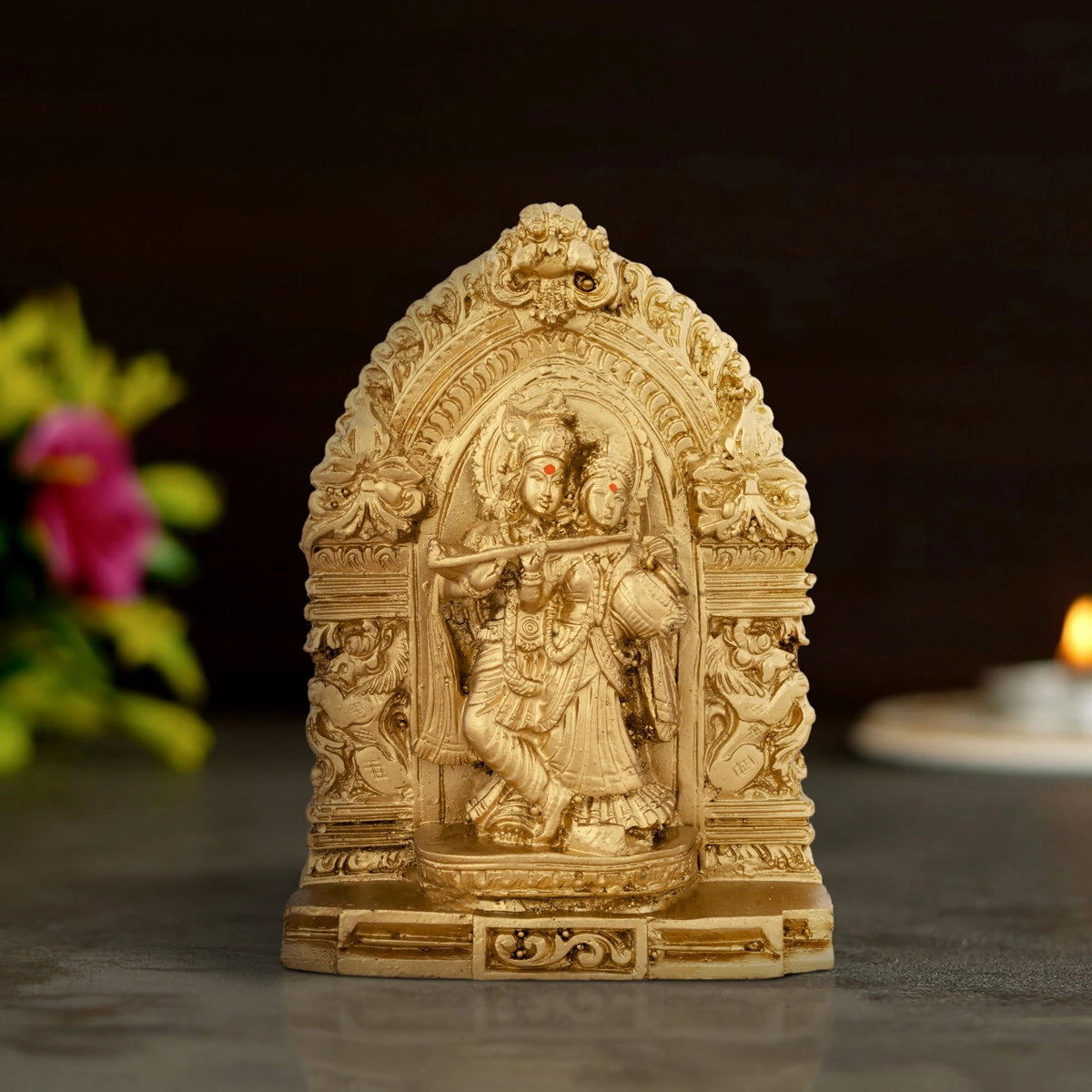 Radha Krishna Murti with Arch - 4.5 x 3.25 Inches | Resin Statue/ Gold ...